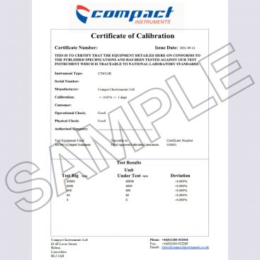 Compact Instruments Certificate of Calibration - Compact Instruments Ltd